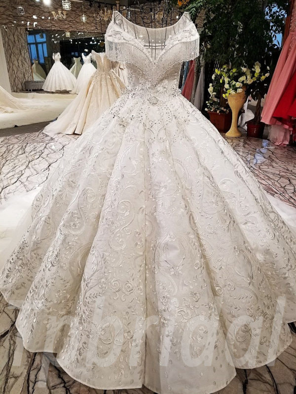 High Neck Ball Gown Wedding Dress Luxury Hand Made Princess