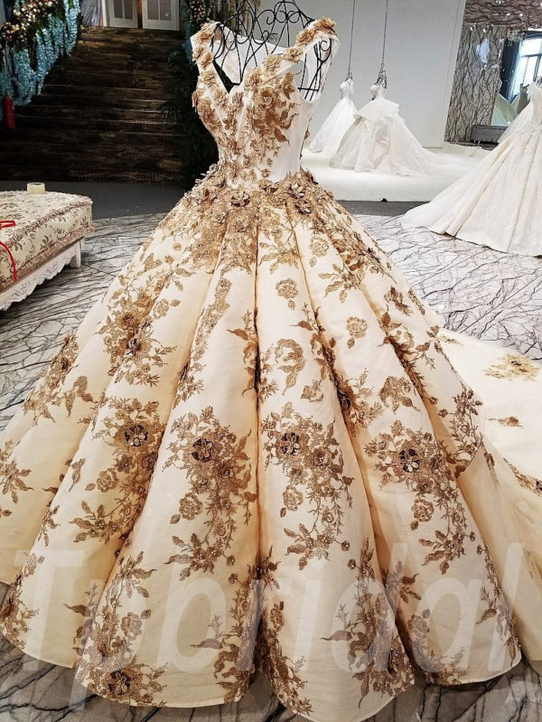 High Neck Ball Gown Wedding Dress Luxury Hand Made Princess