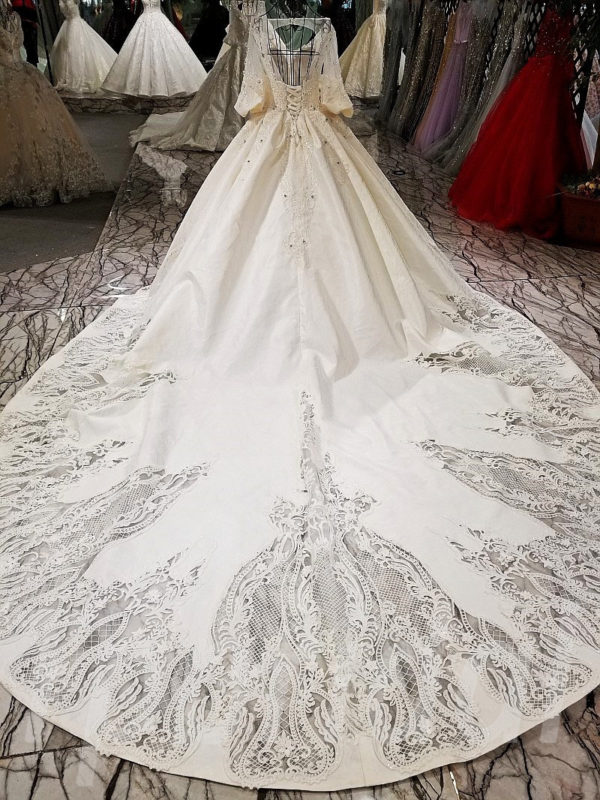 Ball Gown Wedding Dress With Cape Long Sleeve Monarch Train