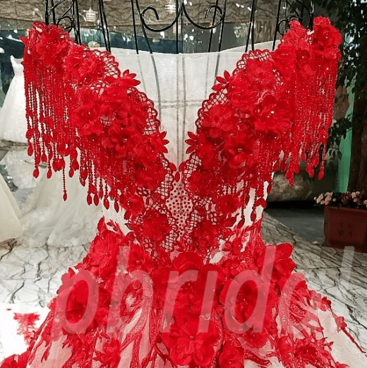 Red Wedding Dress Train A Line Off The Shoulder Party Dress • tpbridal