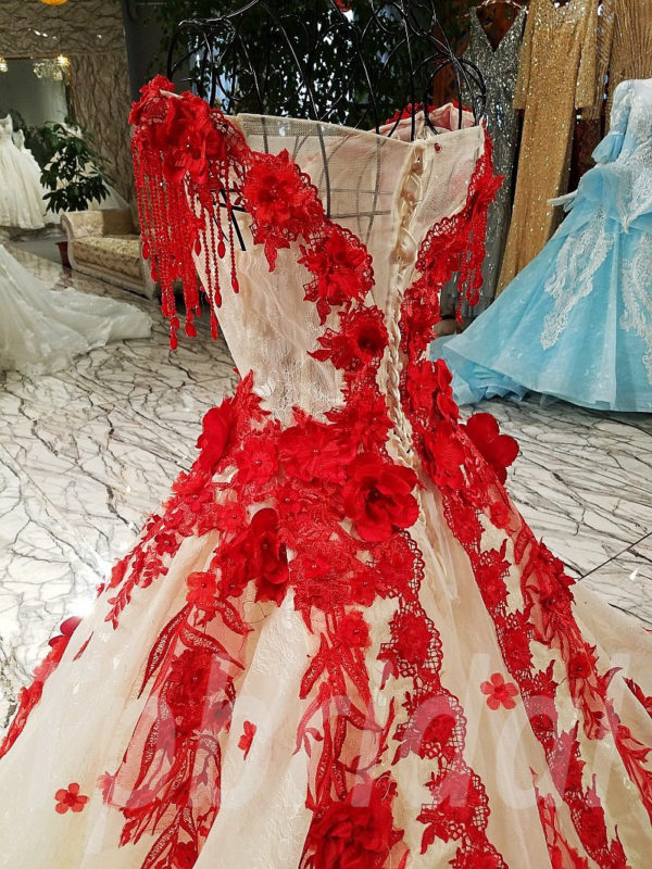 Red Wedding Dress Train A Line Off The Shoulder Party Dress • tpbridal