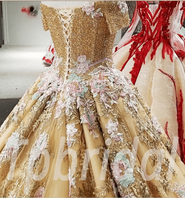 Gold Wedding Dress Plus Size Formal Party Dress Girls