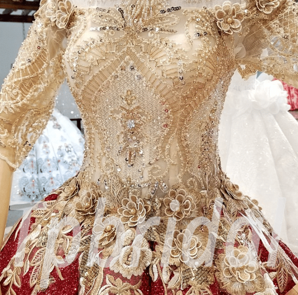 Red And Gold Prom Dress Ball Gown Bling Bridal Gown Online