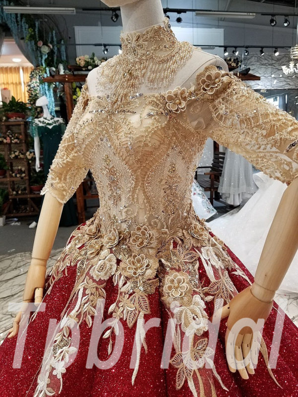 Red And Gold Prom Dress Ball Gown Bling Bridal Gown Online