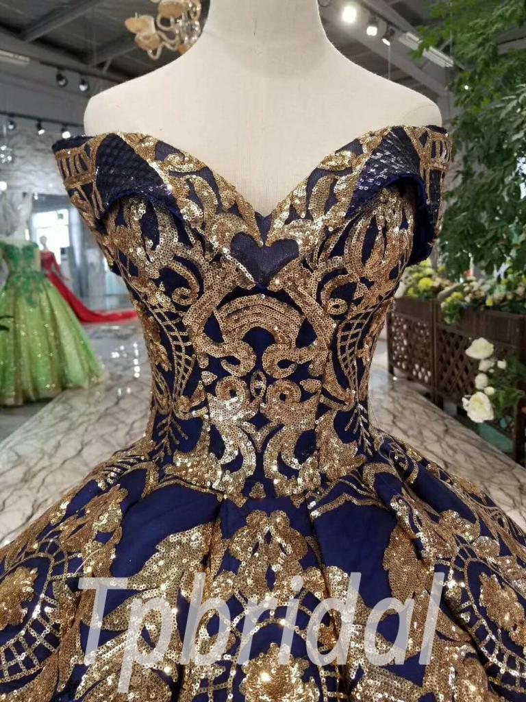 Blue And Gold Prom Dress Ball Gown Quinceanera Dress Sale