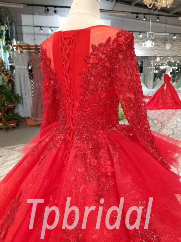 Evening Dress With Train Red Long Sleeve Wedding Dress