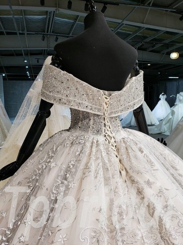 Crystal Ball Gown Wedding Dress Off The Shoulder Long Train
