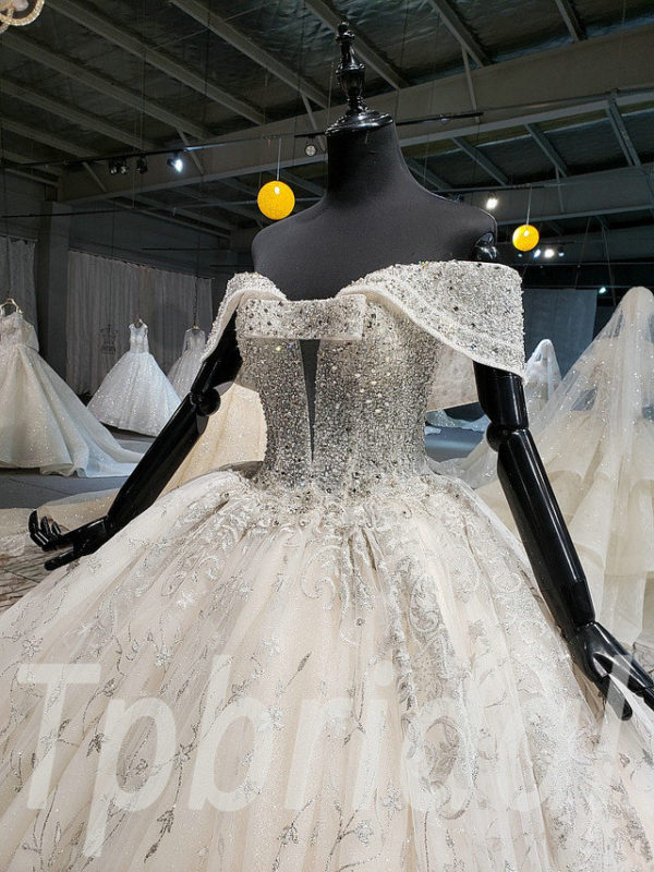 Crystal Ball Gown Wedding Dress Off The Shoulder Long Train