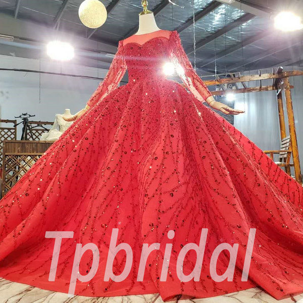 Red Wedding Dresses Plus Size Sweetheart Ball Gown Beaded Prom