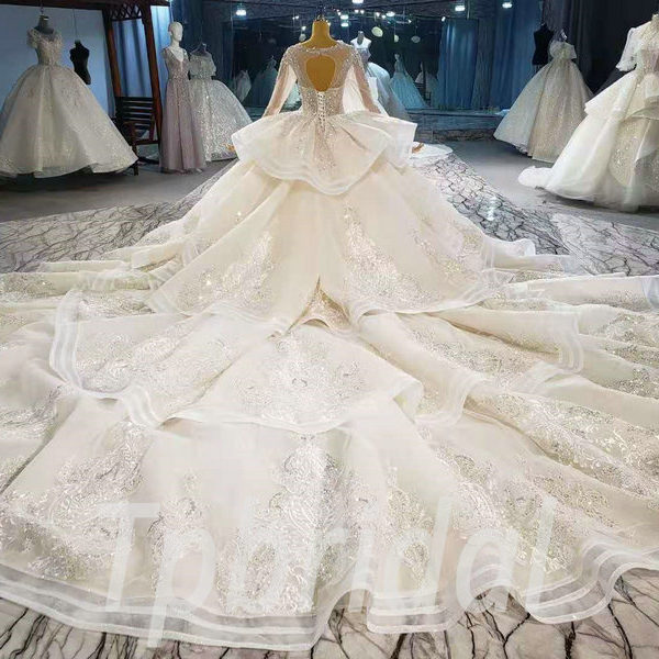 Most Beautiful Wedding Dress Crystal Beaded Tiered Bridal Gown