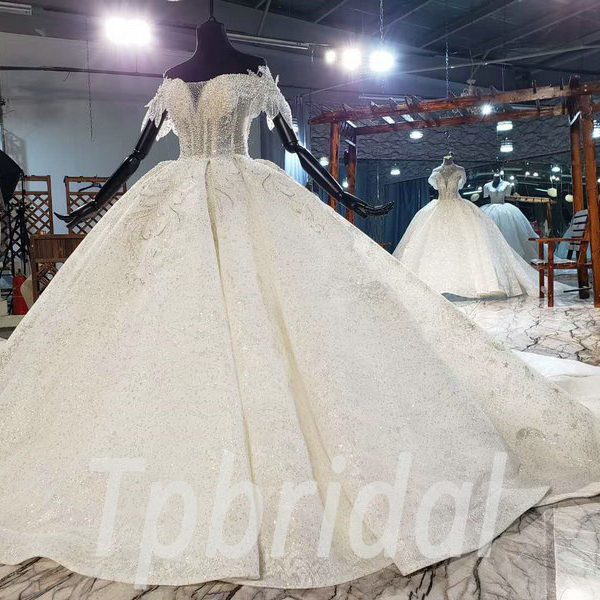 Long Sleeve Winter Wedding Dress Ball Gown With Monarch Train