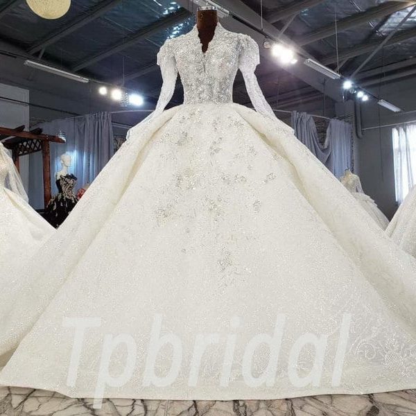 Long Sleeve Ball Gown Wedding Dress With Monarch Train