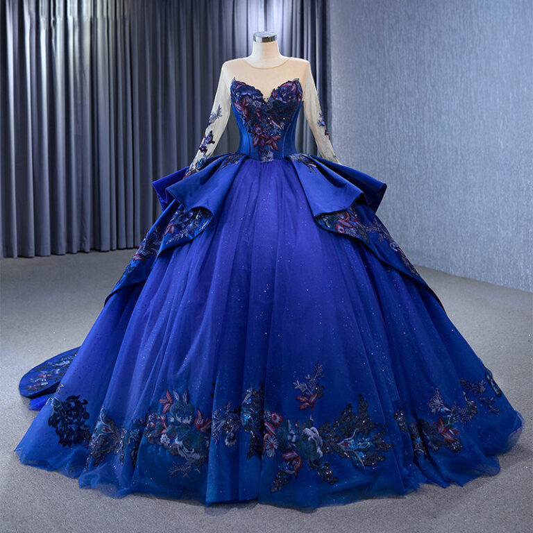 Royal Blue Wedding Dress With Sleeves